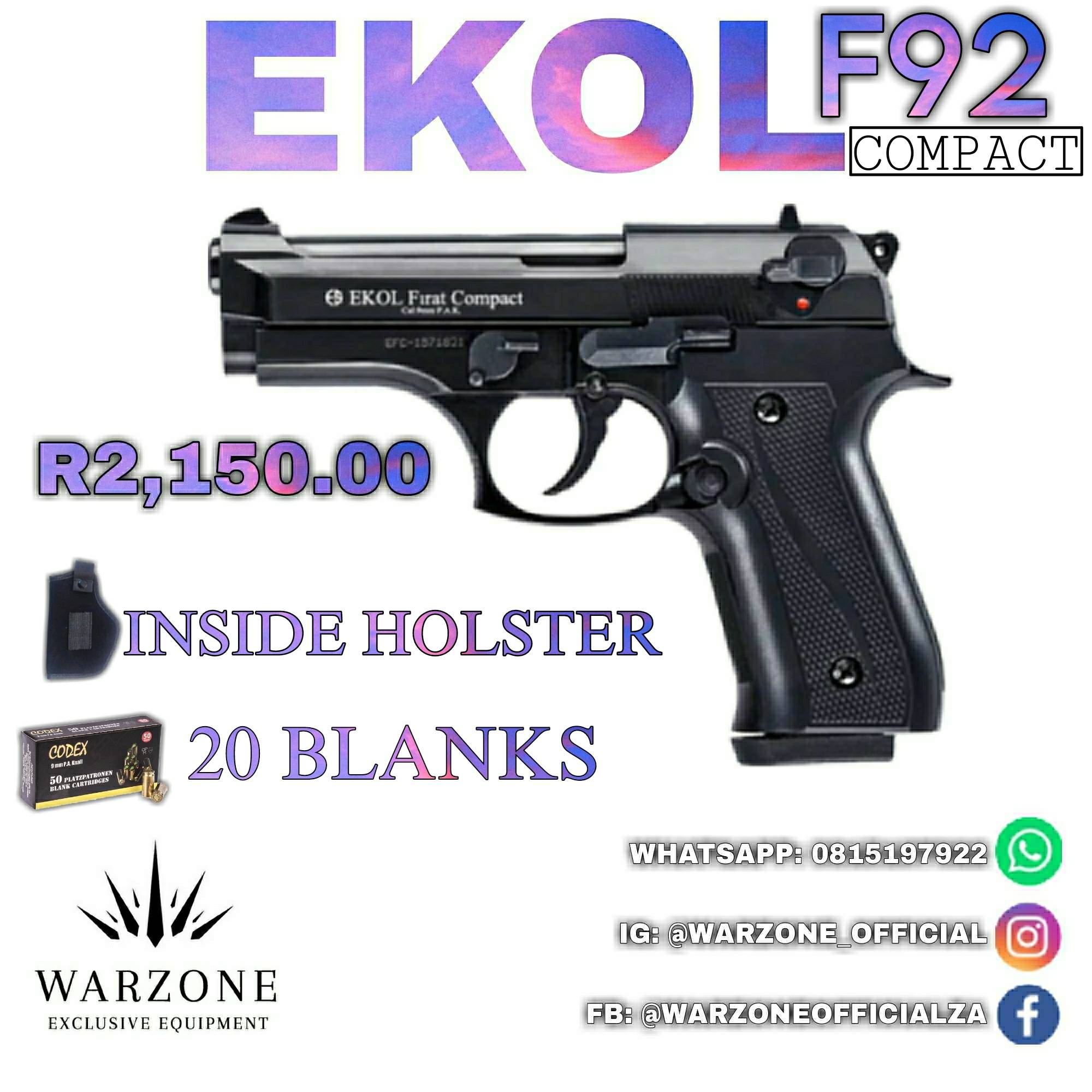 EKOL F92 COMPACT 9mm P.A.K BLACK COMBO - Warzone Official - Blank Guns ...